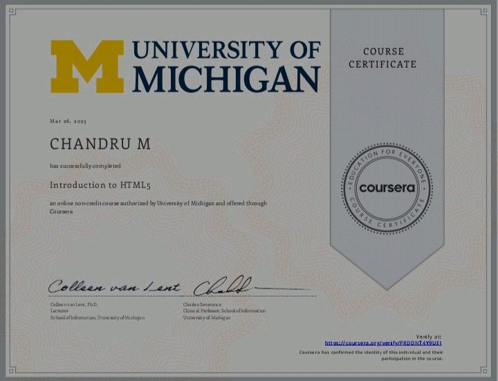 Chandru M on LinkedIn: Completion certificate for introduction to HTML5 ... Chandru M on LinkedIn: Completion certificate for introduction to HTML5 ...