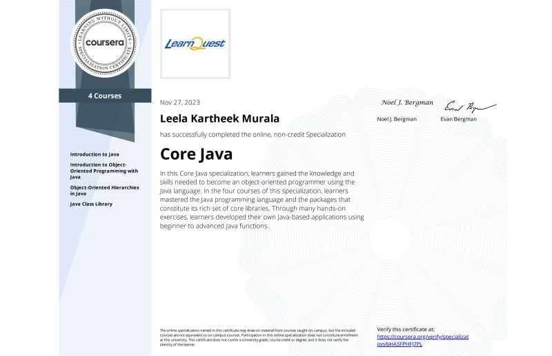 Kartheek Murala on LinkedIn: #javaprogramming #corejava #coursera Kartheek Murala on LinkedIn: #javaprogramming #corejava #coursera