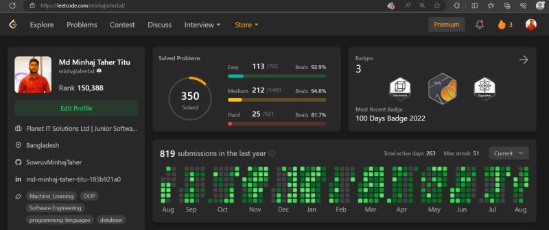 Md Minhaj Taher Titu on LinkedIn: #leetcode #milestone #problemsolving Md Minhaj Taher Titu on LinkedIn: #leetcode #milestone #problemsolving