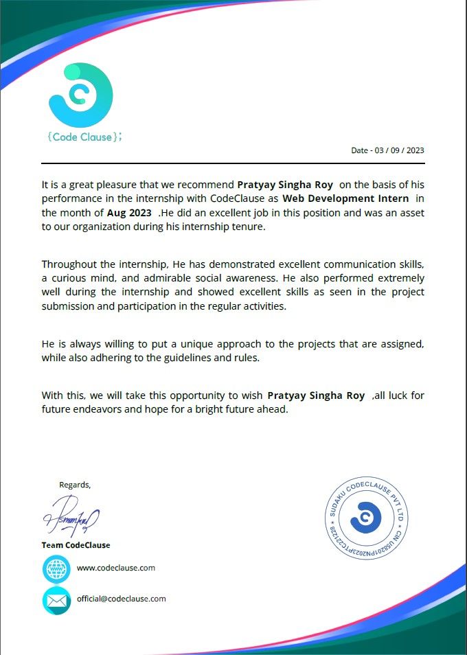 Pratyay Singha Roy on LinkedIn: #connections #webdevelopmentinternship ... Pratyay Singha Roy on LinkedIn: #connections #webdevelopmentinternship ...