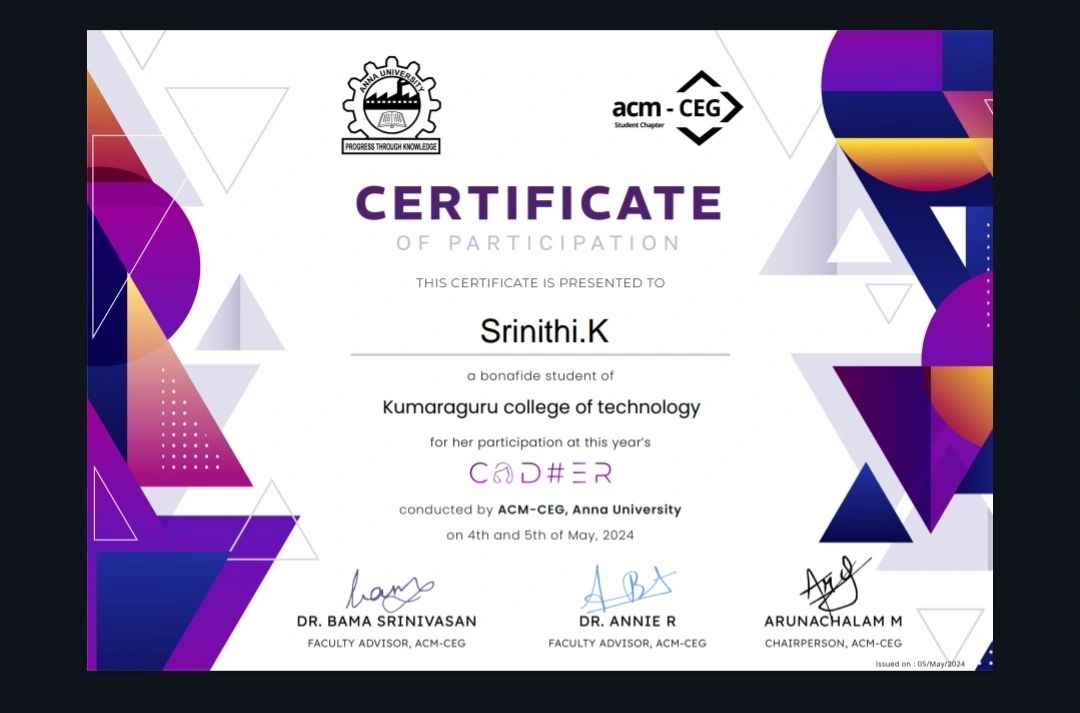 Srinithi K on LinkedIn: #codher24 #hackathon #cegannauniversity # ... Srinithi K on LinkedIn: #codher24 #hackathon #cegannauniversity # ...