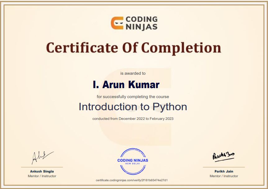 Injamuri Arun Kumar on LinkedIn: #codingninjas Injamuri Arun Kumar on LinkedIn: #codingninjas