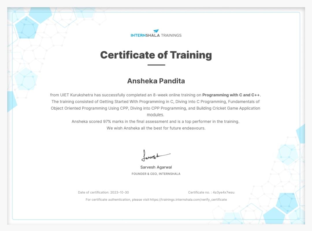 Ansheka Pandita on LinkedIn: #cprogramming #cplusplus # ... Ansheka Pandita on LinkedIn: #cprogramming #cplusplus # ...