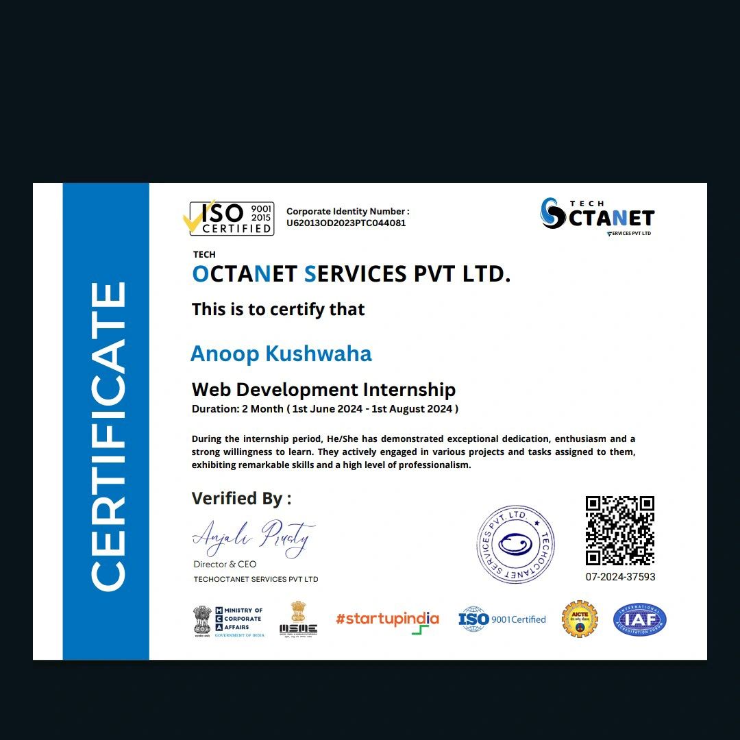 Anoop Kushwaha on LinkedIn: #webdevelopment #internship #techoctanet # ... Anoop Kushwaha on LinkedIn: #webdevelopment #internship #techoctanet # ...
