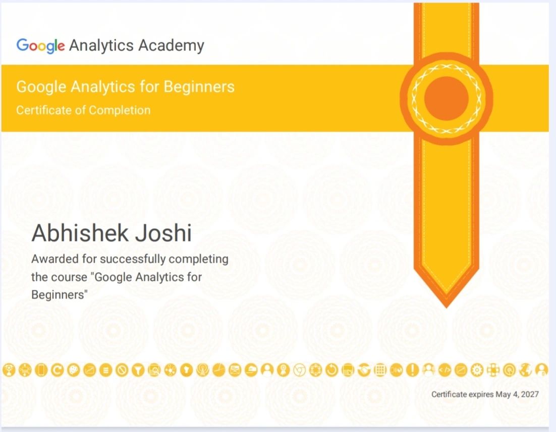 Abhishek Joshi on LinkedIn: Completed Google Analytics certificate. Abhishek Joshi on LinkedIn: Completed Google Analytics certificate.