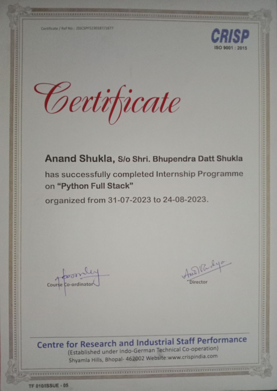 Anand Shukla on LinkedIn: #python #fullstack #crisp #internship # ... Anand Shukla on LinkedIn: #python #fullstack #crisp #internship # ...