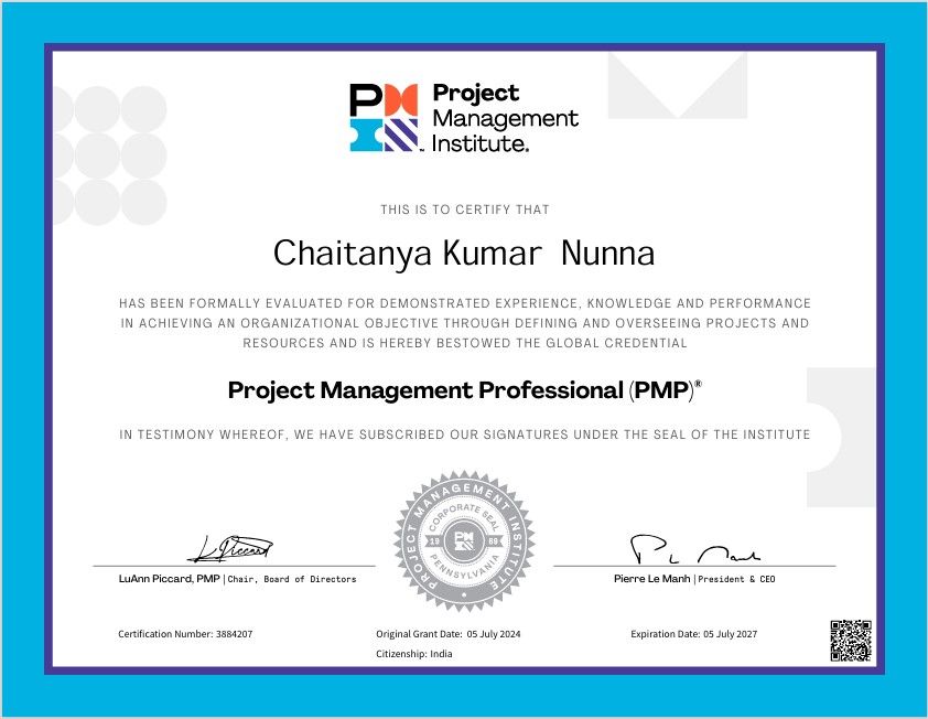 Chaitanya Kumar Nunna, PMP®, LSSYB on LinkedIn: #pmp #projectmanagement ... Chaitanya Kumar Nunna, PMP®, LSSYB on LinkedIn: #pmp #projectmanagement ...