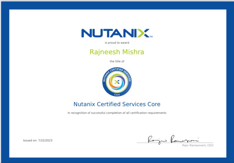 Rajneesh Mishra on LinkedIn: Happy to share , I have cleared - Nutanix ... Rajneesh Mishra on LinkedIn: Happy to share , I have cleared - Nutanix ...