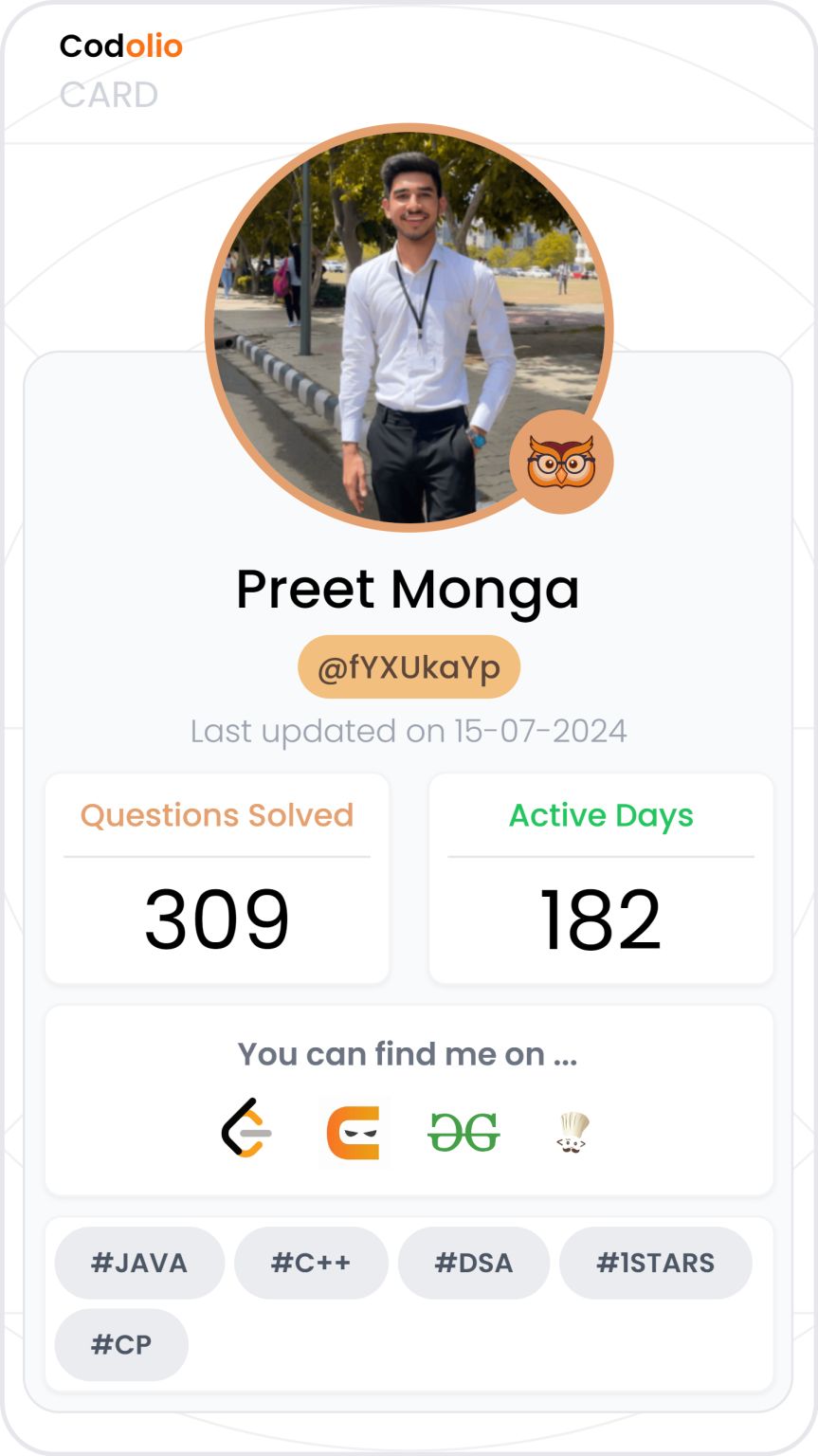 Preet Monga on LinkedIn: #dsa #coding #leetcode #gfg #codechef # ... Preet Monga on LinkedIn: #dsa #coding #leetcode #gfg #codechef # ...