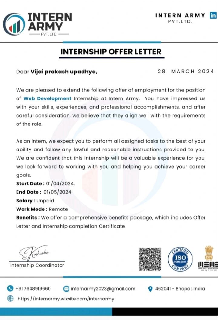 Vijai prakash Upadhya on LinkedIn: #internship Vijai prakash Upadhya on LinkedIn: #internship
