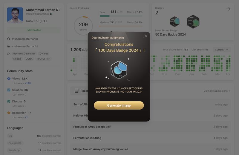 Muhammad Farhan KT on LinkedIn: #leetcode #100daysbadge #codingjourney ... Muhammad Farhan KT on LinkedIn: #leetcode #100daysbadge #codingjourney ...