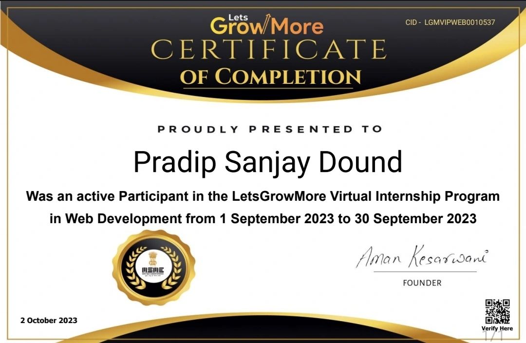 Pradip Dound on LinkedIn: #connection #letsgrowmore #lgm #internship Pradip Dound on LinkedIn: #connection #letsgrowmore #lgm #internship