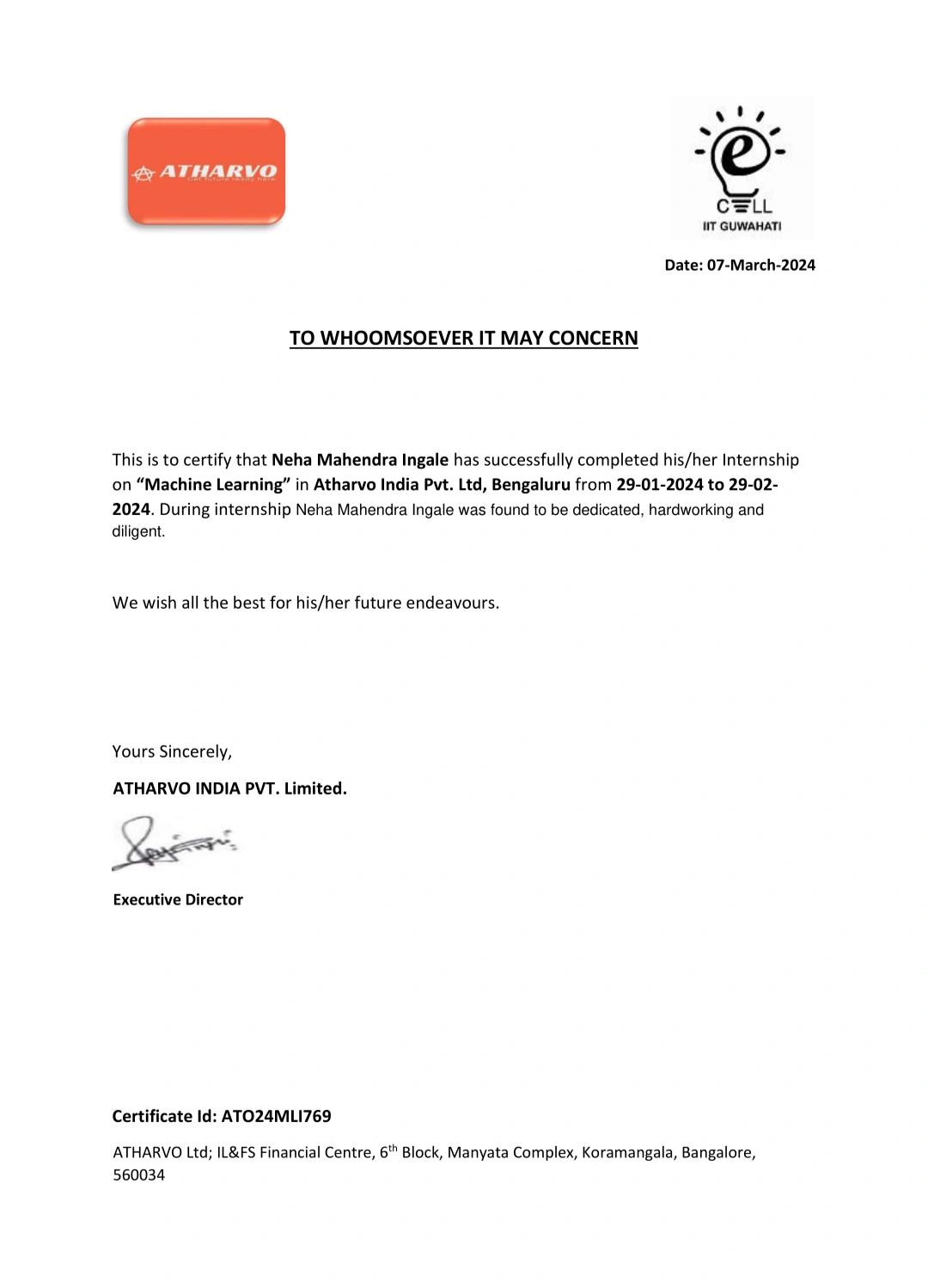 Neha Ingale on LinkedIn: internship certificate Neha Ingale on LinkedIn: internship certificate