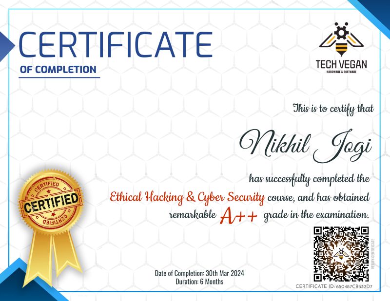 Successfully completed Ethical Hacking and Cybersecurity course ... Successfully completed Ethical Hacking and Cybersecurity course ...