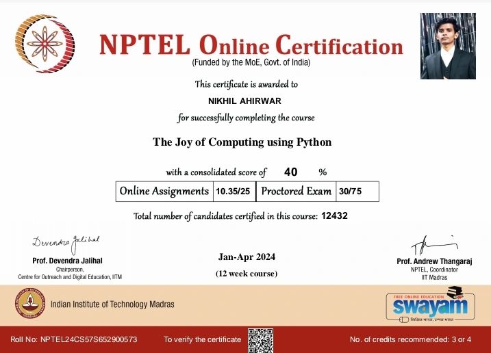 Nikhil Ahirwar on LinkedIn: #nptel #python #nptel #certification Nikhil Ahirwar on LinkedIn: #nptel #python #nptel #certification