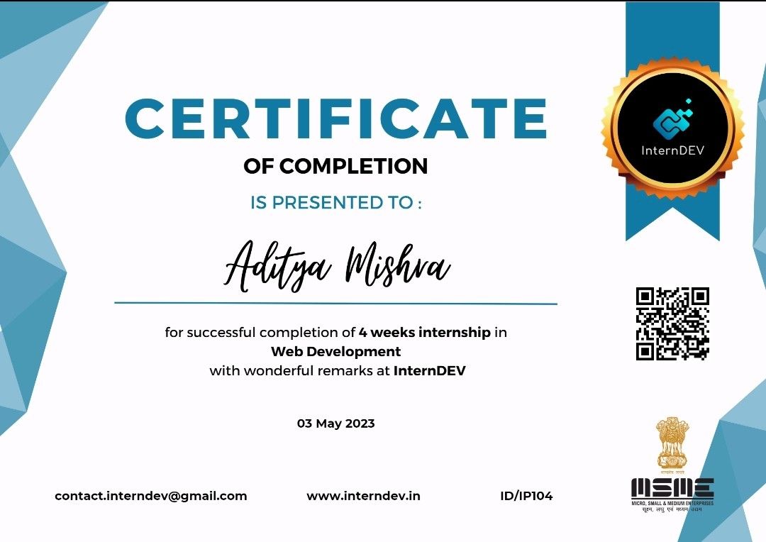 Aditya Mishra on LinkedIn: #internship #webdeveloper Aditya Mishra on LinkedIn: #internship #webdeveloper