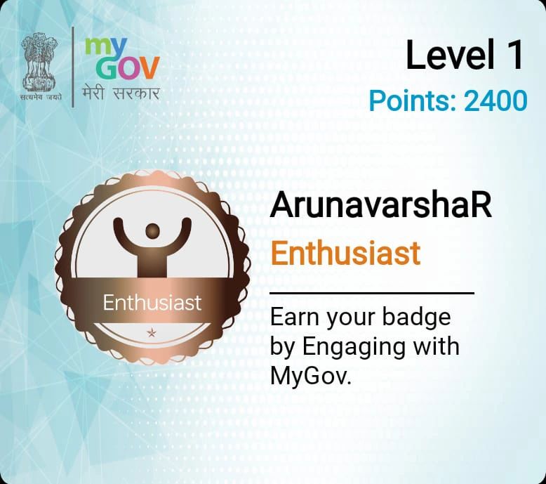 Aruna Varsha R on LinkedIn: #mygov #civicengagement #proudparticipant Aruna Varsha R on LinkedIn: #mygov #civicengagement #proudparticipant