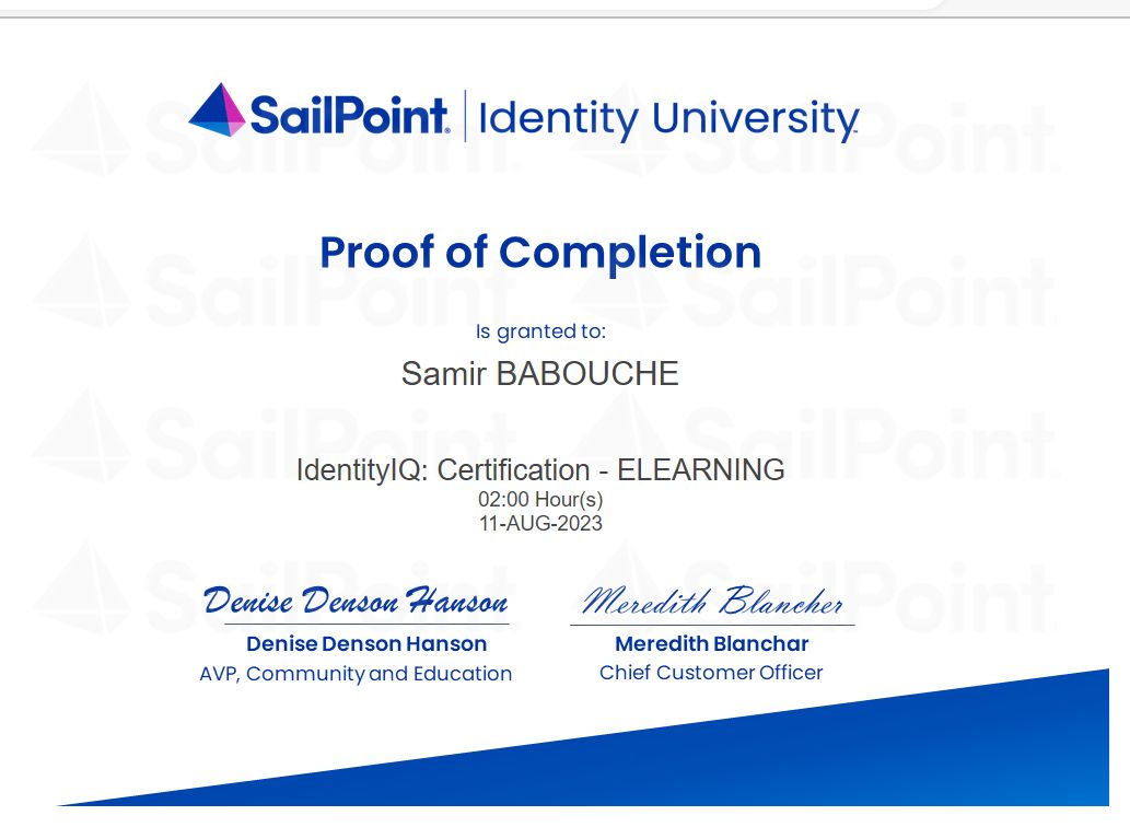 Samir BABOUCHE on LinkedIn: SailPoint -IdentityIQ Certification Samir BABOUCHE on LinkedIn: SailPoint -IdentityIQ Certification