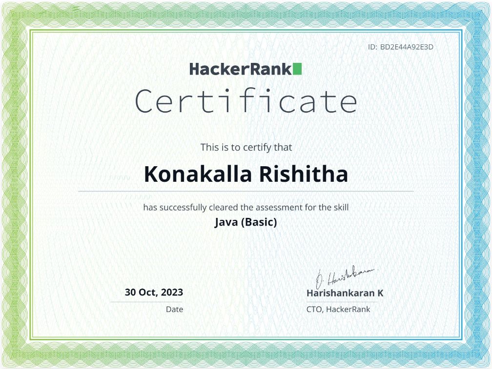 Konakalla Rishitha on LinkedIn: #javacertification #codingjourney # ... Konakalla Rishitha on LinkedIn: #javacertification #codingjourney # ...