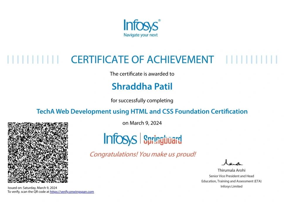 Shraddha Sanjiv Patil on LinkedIn: #infosysspringboard #webdevelopment ... Shraddha Sanjiv Patil on LinkedIn: #infosysspringboard #webdevelopment ...