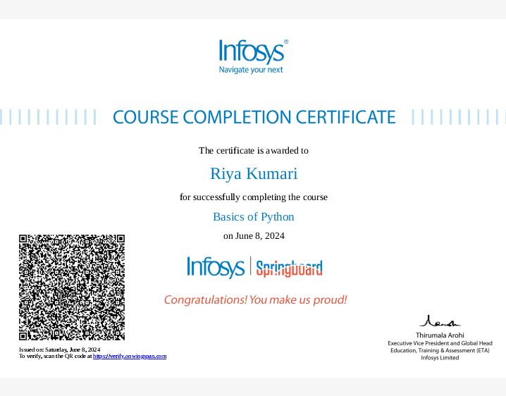 Riya Kumari on LinkedIn: #python #infosysspringboard Riya Kumari on LinkedIn: #python #infosysspringboard