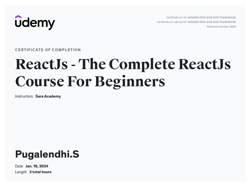 PUGALENDHI S on LinkedIn: #reactjs #udemy #selflearn PUGALENDHI S on LinkedIn: #reactjs #udemy #selflearn