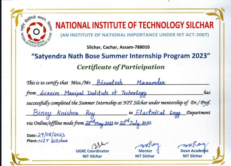 Finished my summer internship at NIT Silchar | Biswatosh Mazumder ... Finished my summer internship at NIT Silchar | Biswatosh Mazumder ...