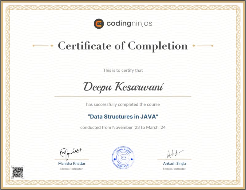 Completed Data Structures and Algorithms with Coding Ninjas | Deepu ... Completed Data Structures and Algorithms with Coding Ninjas | Deepu ...