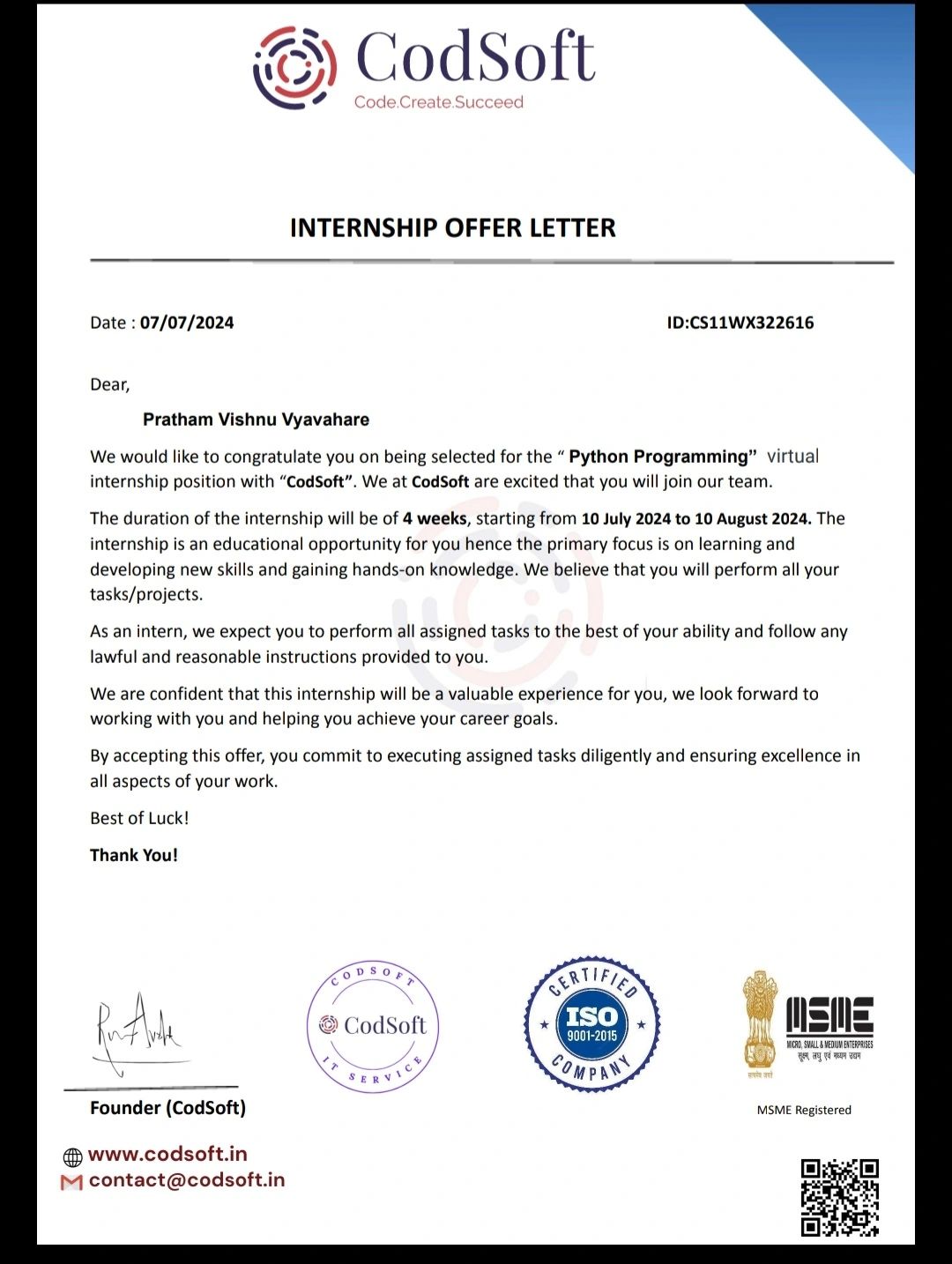 Pratham Vyavahare on LinkedIn: #internship #pythonprogramming # ... Pratham Vyavahare on LinkedIn: #internship #pythonprogramming # ...