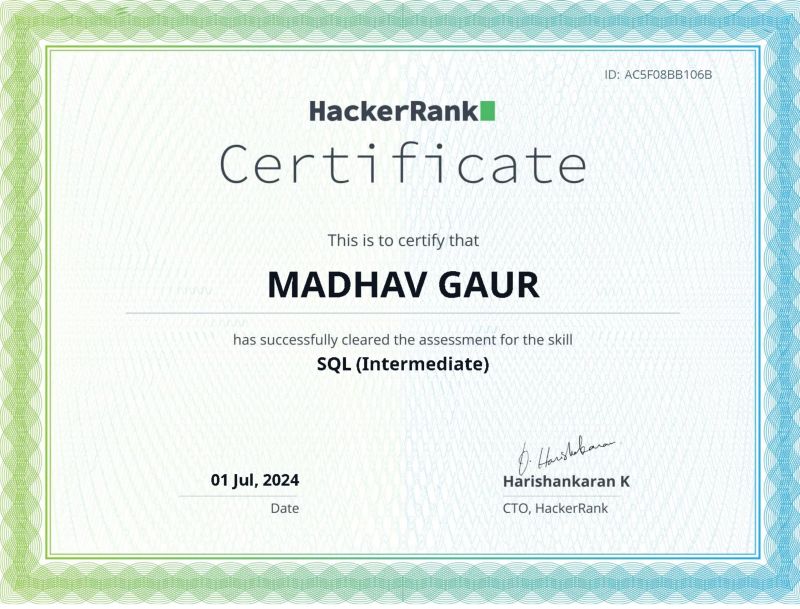 Madhav Gaur on LinkedIn: #hackerrank #sql #dataanalysis #learningjourneyit Madhav Gaur on LinkedIn: #hackerrank #sql #dataanalysis #learningjourneyit
