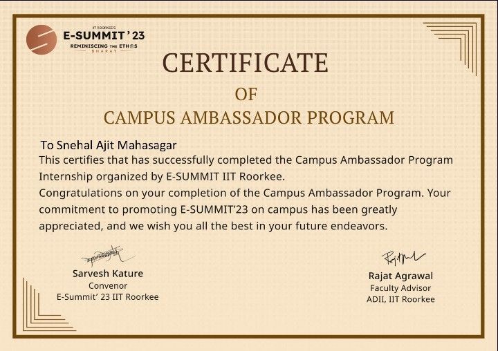 Snehal Mahasagar on LinkedIn: Successfully completed Campus ambassador ... Snehal Mahasagar on LinkedIn: Successfully completed Campus ambassador ...