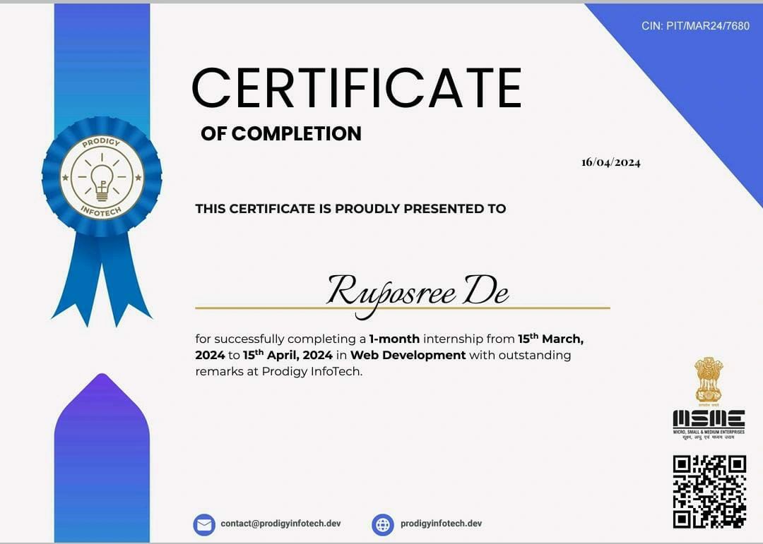 Ruposree De on LinkedIn: #prodigyinfotech #internship #webdevelopment Ruposree De on LinkedIn: #prodigyinfotech #internship #webdevelopment