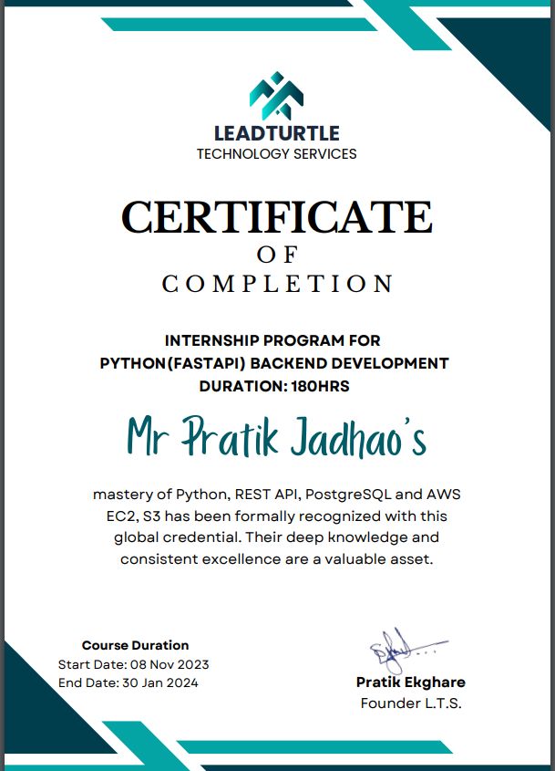 PRATIK JADHAO on LinkedIn: #internship #backenddevelopment #python # ... PRATIK JADHAO on LinkedIn: #internship #backenddevelopment #python # ...