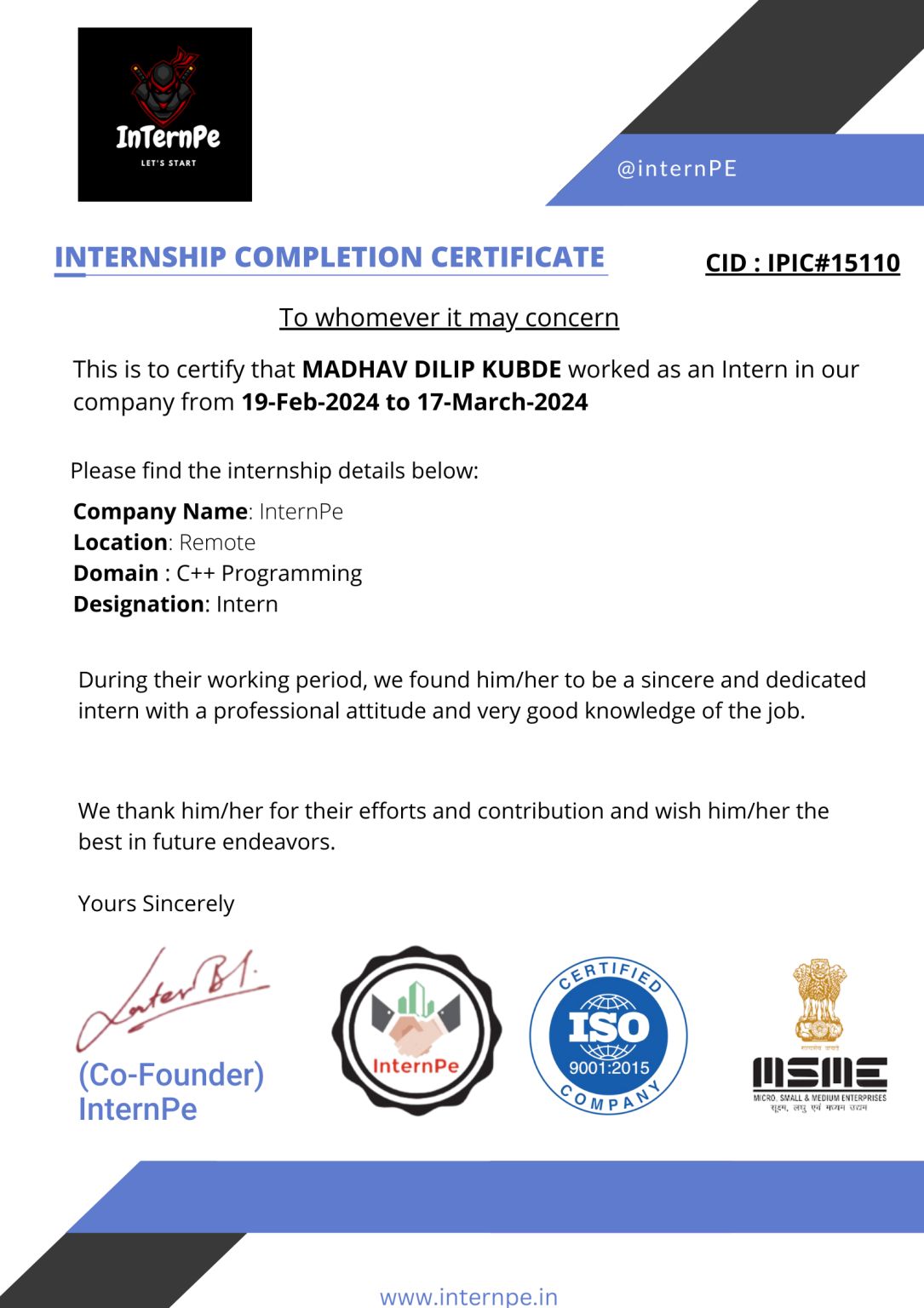 Madhav Kubde on LinkedIn: #internpeinternship #internpe #programming Madhav Kubde on LinkedIn: #internpeinternship #internpe #programming