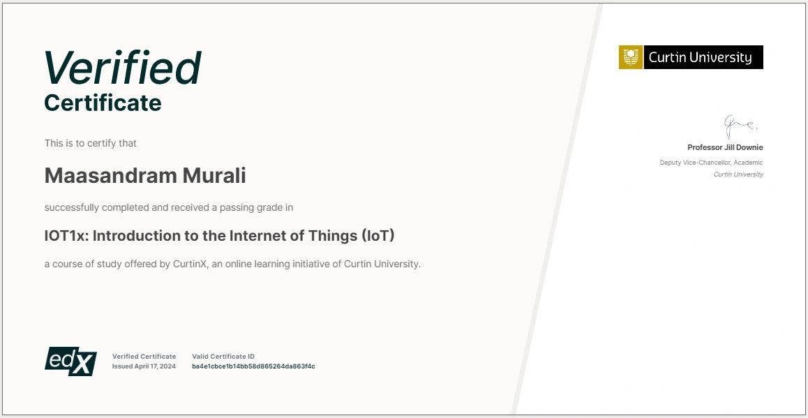 Maasandram Murali on LinkedIn: #iot #ipr #curtin #technology #edx Maasandram Murali on LinkedIn: #iot #ipr #curtin #technology #edx