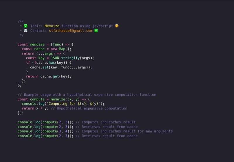 Memoize function using javascript | Sifat Haque posted on the topic ... Memoize function using javascript | Sifat Haque posted on the topic ...