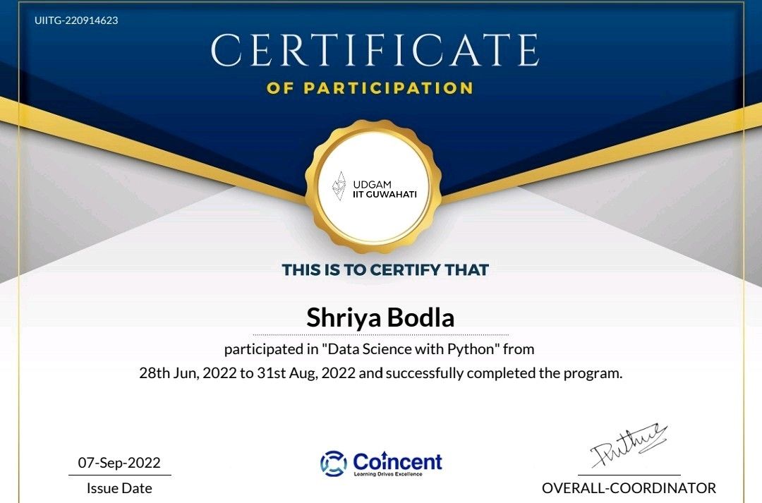 Shriya Bodla on LinkedIn: #datascience #internship Shriya Bodla on LinkedIn: #datascience #internship