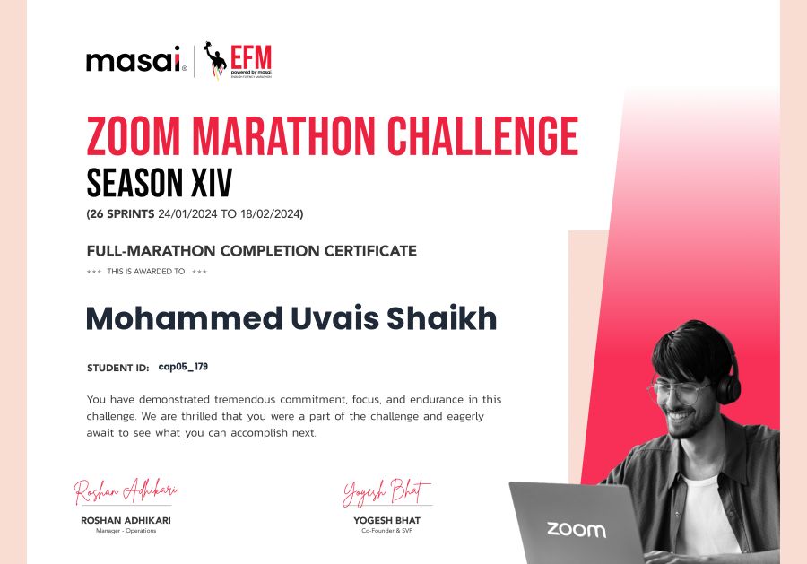 Mohammed Uvais Shaikh on LinkedIn: #masai #zoommarathon #prepleafbymasai Mohammed Uvais Shaikh on LinkedIn: #masai #zoommarathon #prepleafbymasai