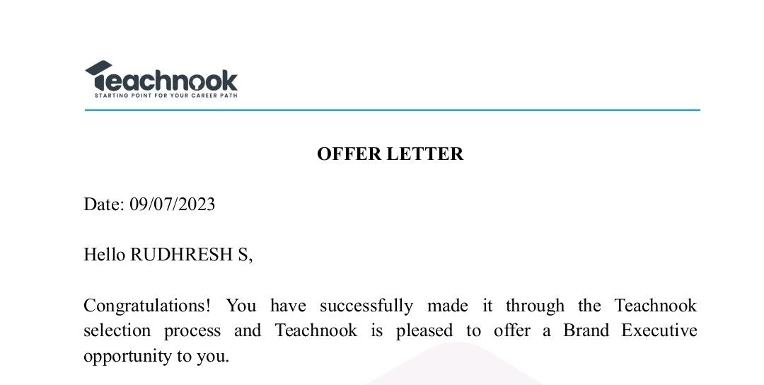 RUDHRESH S on LinkedIn: #brandexecutive #teachnook #newbeginnings RUDHRESH S on LinkedIn: #brandexecutive #teachnook #newbeginnings