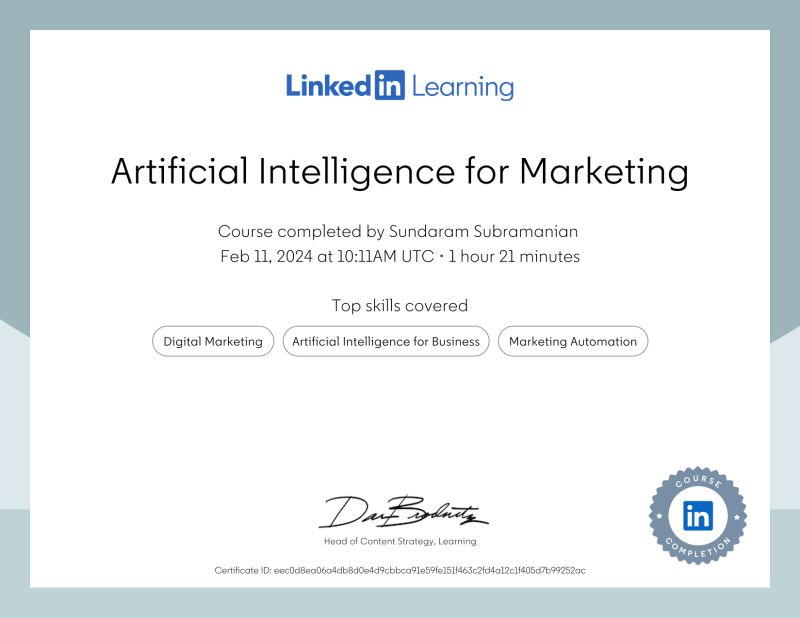 Completed Artificial Intelligence for Marketing course by Madecraft and ... Completed Artificial Intelligence for Marketing course by Madecraft and ...