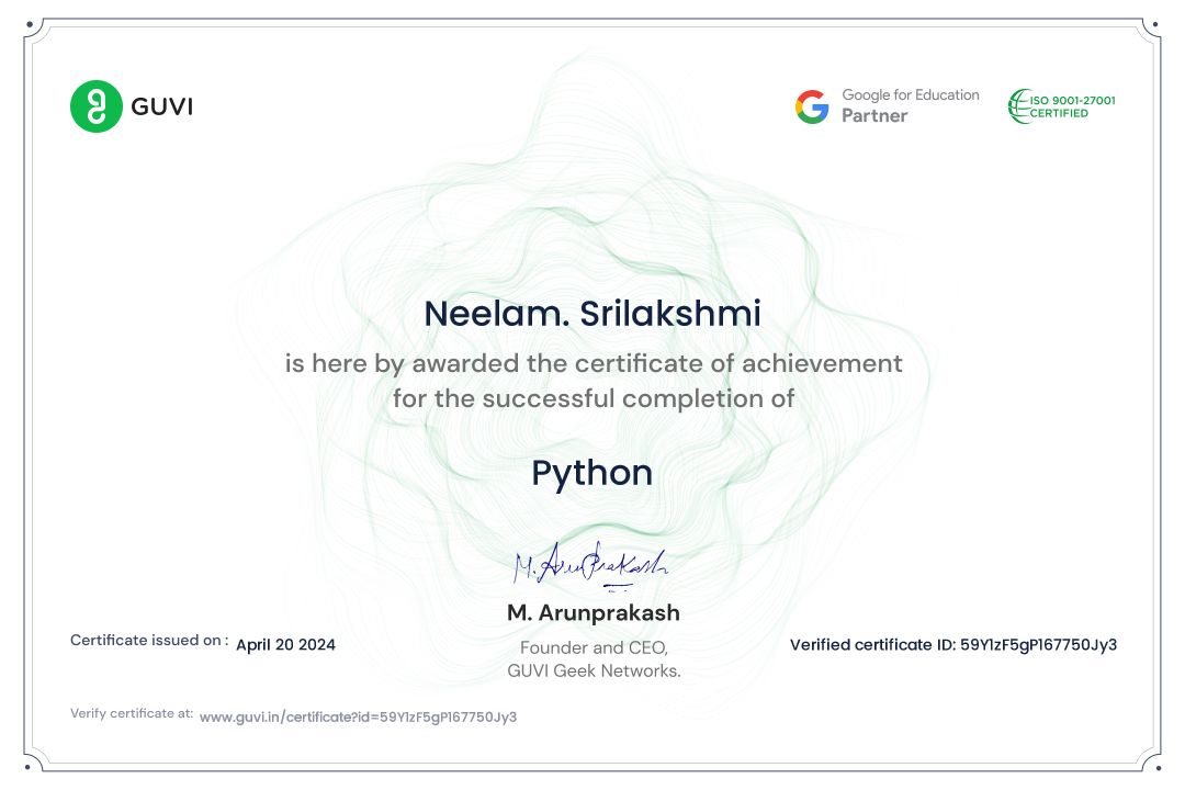 NEELAM SRILAKSHMI on LinkedIn: #python #programming #certification # ... NEELAM SRILAKSHMI on LinkedIn: #python #programming #certification # ...