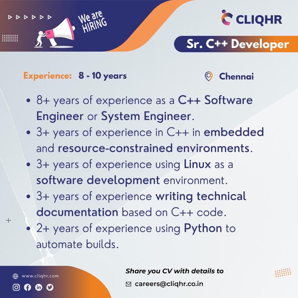 CLIQHR Recruitment Services on LinkedIn: #hiring #cplusplusdeveloper # ... CLIQHR Recruitment Services on LinkedIn: #hiring #cplusplusdeveloper # ...