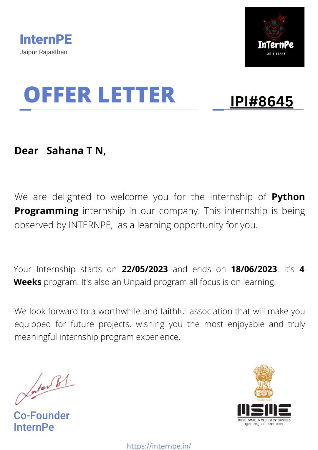 Sahana Tn on LinkedIn: #internpe#python Sahana Tn on LinkedIn: #internpe#python