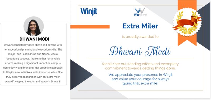 Dhwani Modi on LinkedIn: Grateful to Winjit Technologies Pvt Ltd for ... Dhwani Modi on LinkedIn: Grateful to Winjit Technologies Pvt Ltd for ...