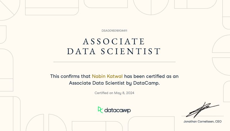 Nabin Katwal on LinkedIn: #datascience #certification #datacamp Nabin Katwal on LinkedIn: #datascience #certification #datacamp