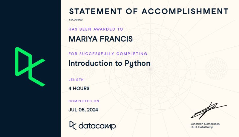 Mariya Francis on LinkedIn: #pythonprogramming #dataanalysis #datacamp ... Mariya Francis on LinkedIn: #pythonprogramming #dataanalysis #datacamp ...