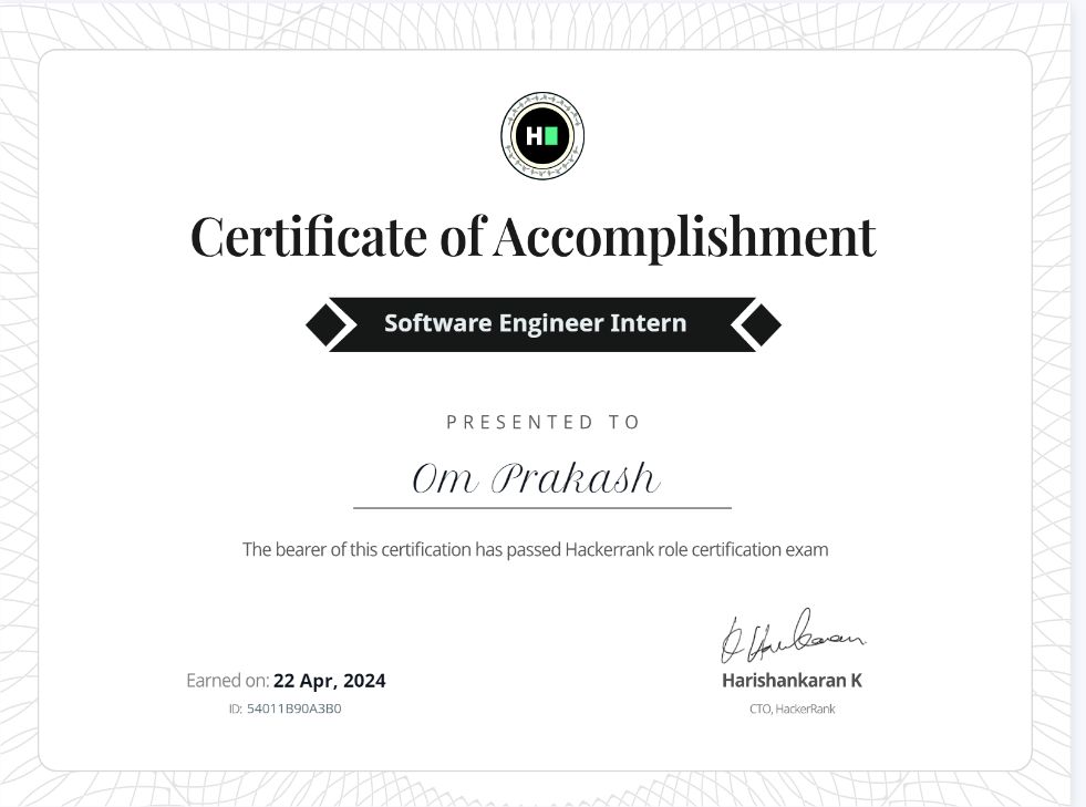 Om Prakash on LinkedIn: #softwareengineer #hackerrank #certification Om Prakash on LinkedIn: #softwareengineer #hackerrank #certification