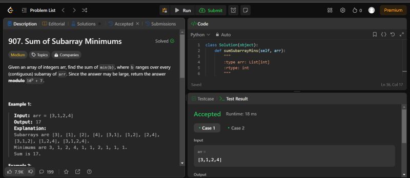 Resolved Sum of Subarray Minimums problem from LeetCode | sridhar ... Resolved Sum of Subarray Minimums problem from LeetCode | sridhar ...