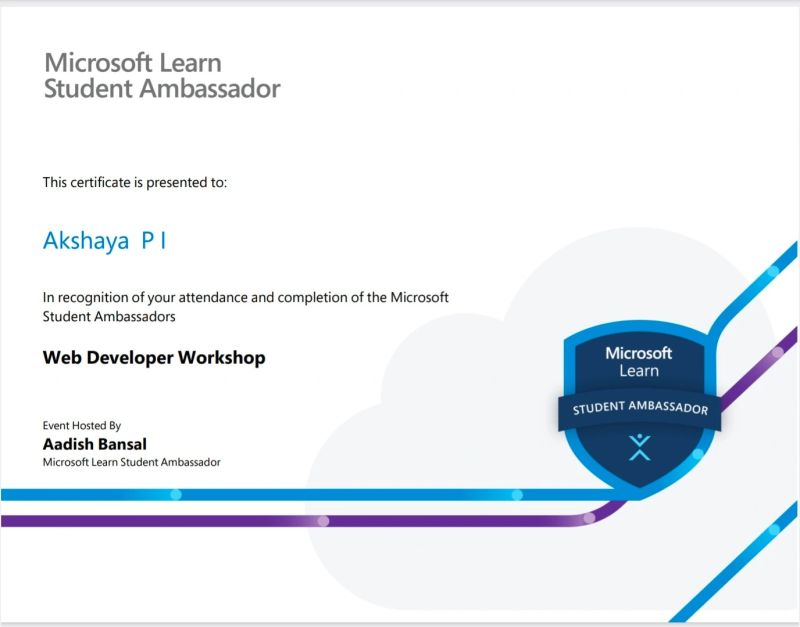 Akshaya P I on LinkedIn: #microsoftlearn #webdevelopment # ... Akshaya P I on LinkedIn: #microsoftlearn #webdevelopment # ...