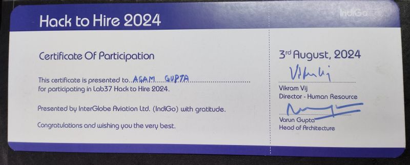 Agam Gupta on LinkedIn: #hacktohire24 #indigo #innovation | 10 comments Agam Gupta on LinkedIn: #hacktohire24 #indigo #innovation | 10 comments